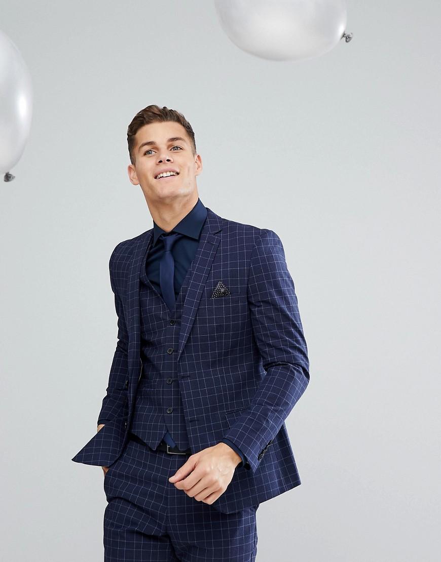 French Connection Skinny Wedding Suit Jacket In Grid Check-navy ...