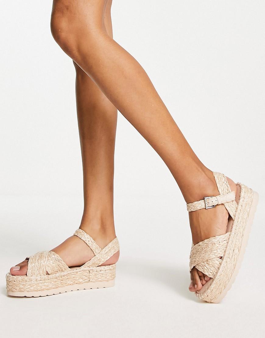 South Beach Crossover Flatform Sandals In Natural Raffia-neutral ...