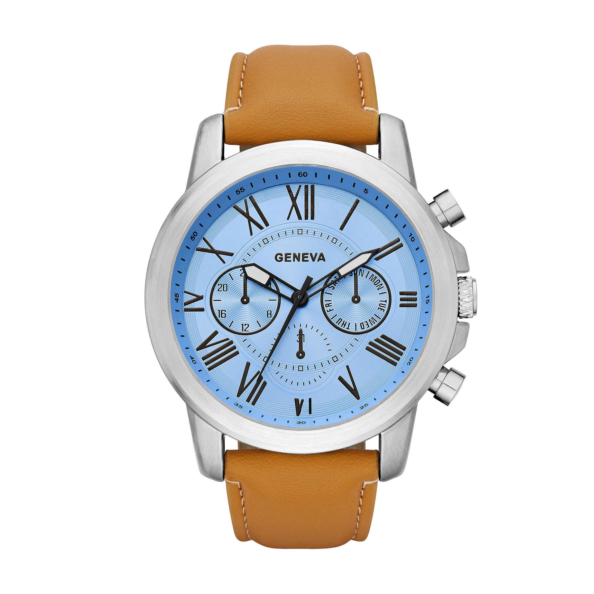 Geneva Mens Brown Strap Watch-fmdjm572 | LookMazing