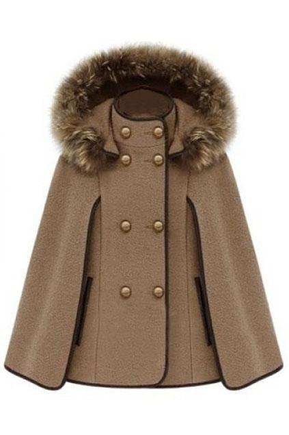 Romwe Double Breasted Camel Cape Coat | LookMazing